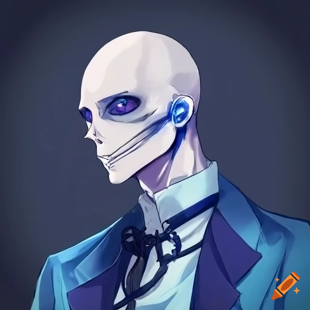 Anime-style handsome skeleton with blue flaming eye and unique features ...