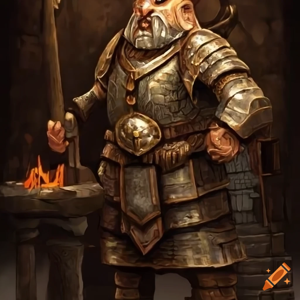 Dwarven blacksmith forging mithril armor on Craiyon