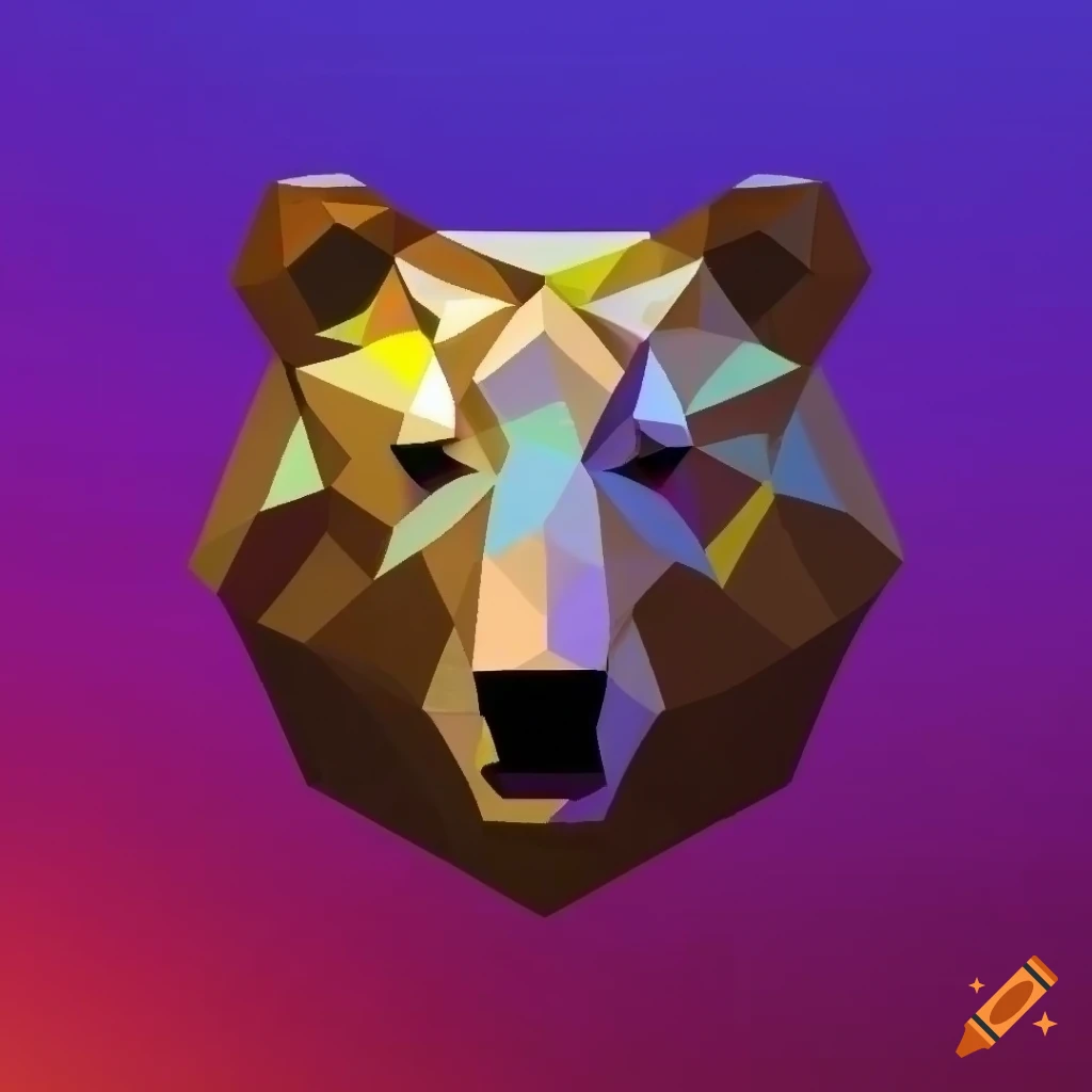 Low polygon bear head in light colors on Craiyon