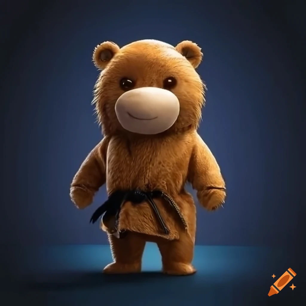 Adorable bear in ju jitsu clothes with big cute eyes and smile on Craiyon