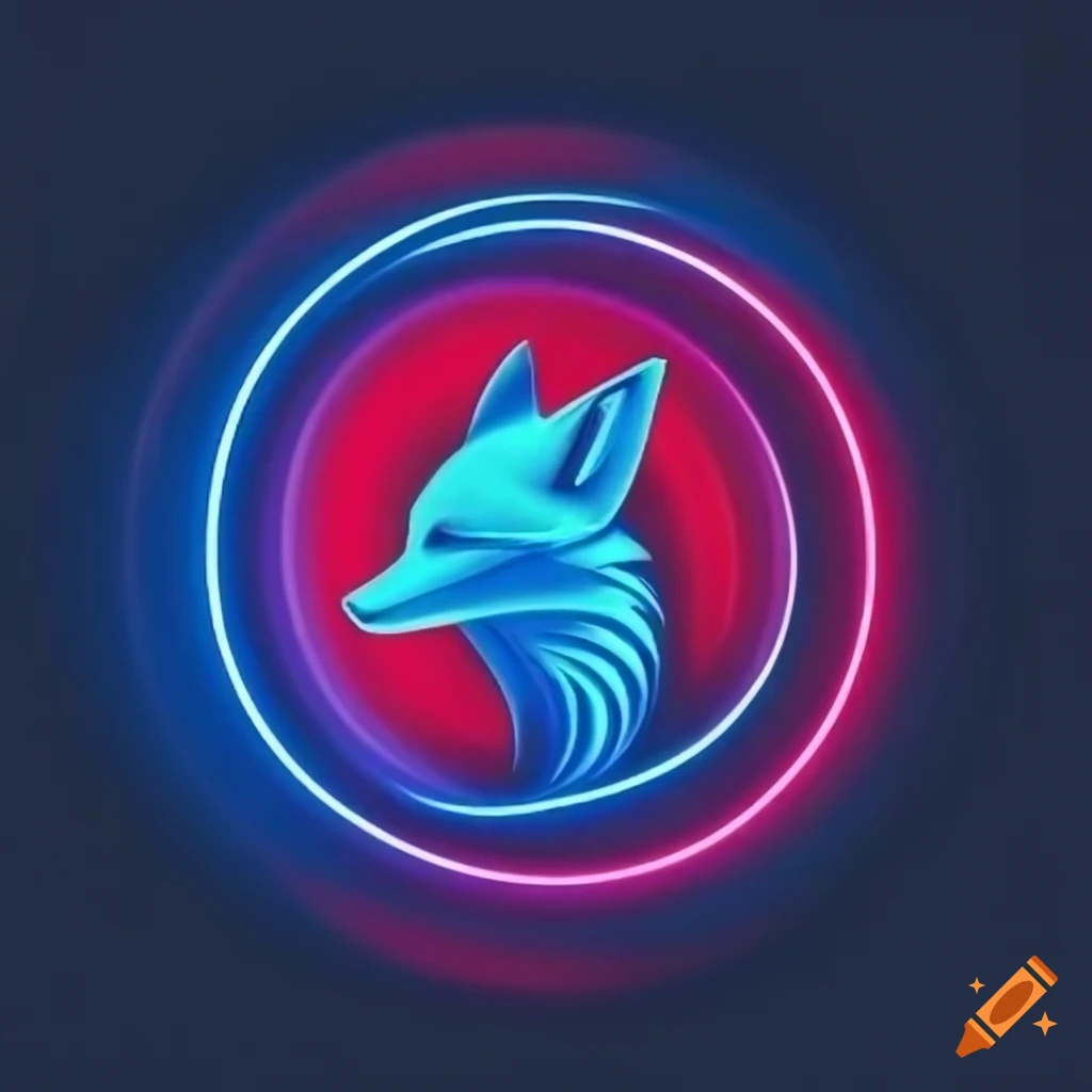 Blue spirit fox in a red neon circle, symbolizing creativity and ...