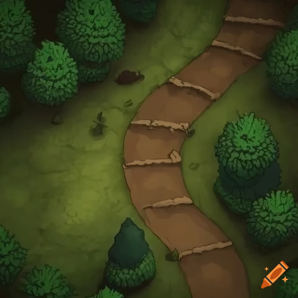 Top down view of a forest path in dnd style on Craiyon