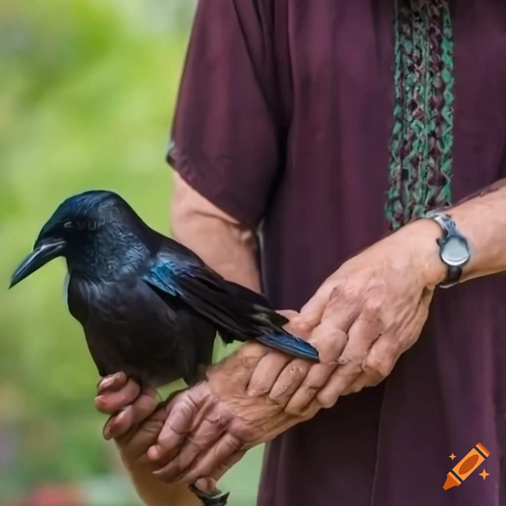 Persian man playing with crows in a garden on Craiyon