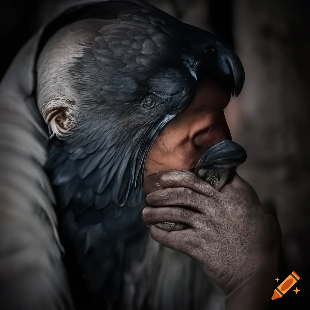 Persian man playing with crows in a garden on Craiyon