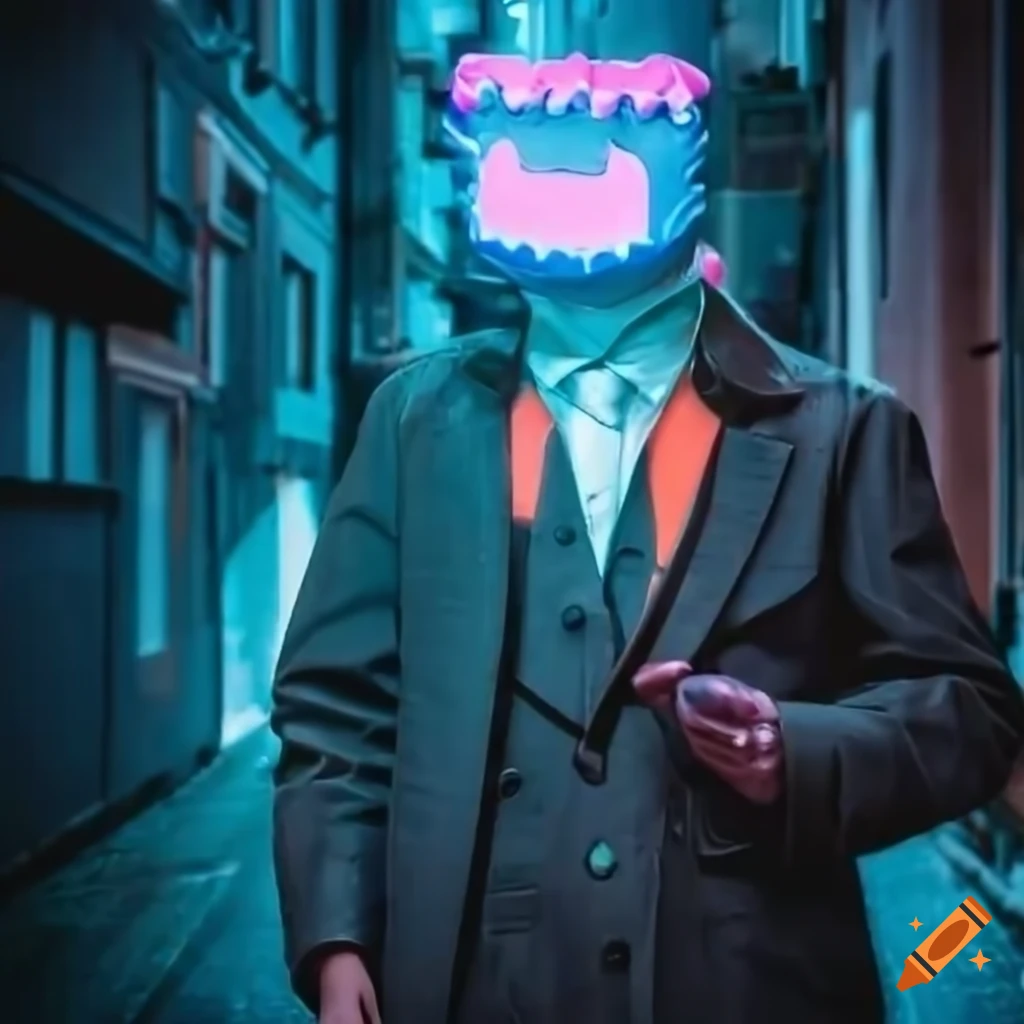 Futuristic detective in an alleyway with neon lights and retro-synth ...