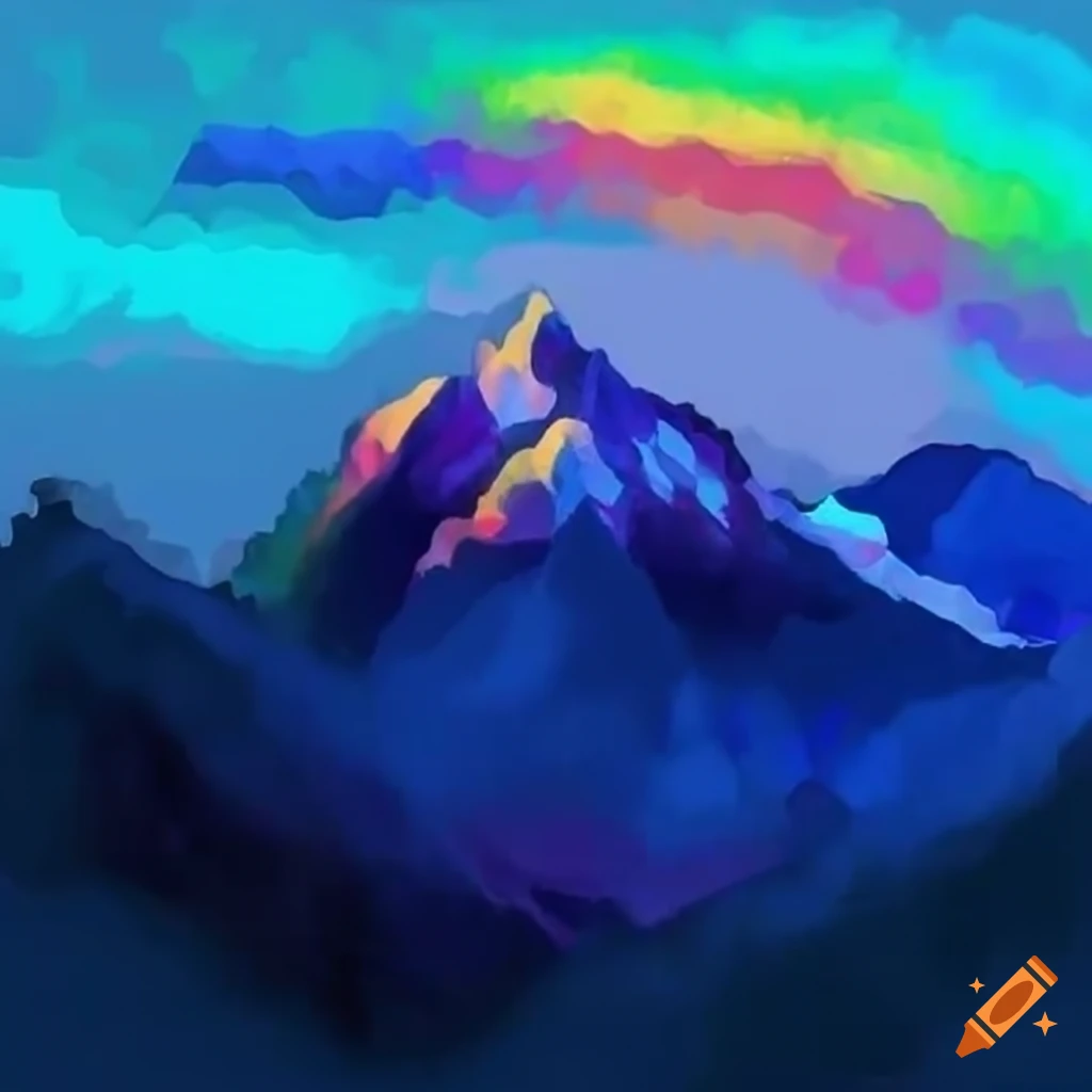 Rainbow over detailed mountains on Craiyon