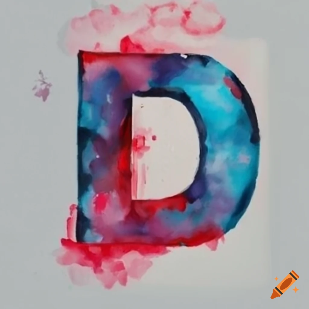 Beautiful watercolor letter d with blue and red tech design on white ...