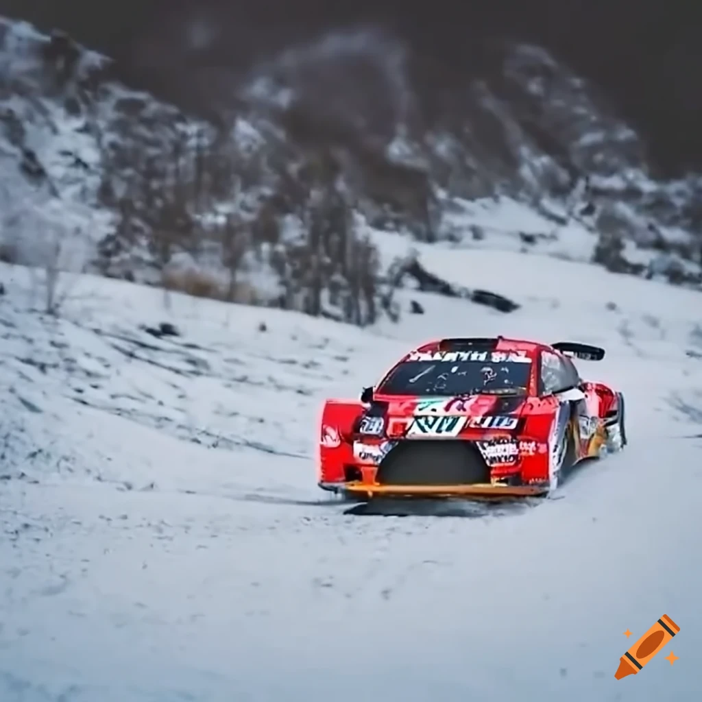 Monte carlo rally race on snowy mountain roads on Craiyon