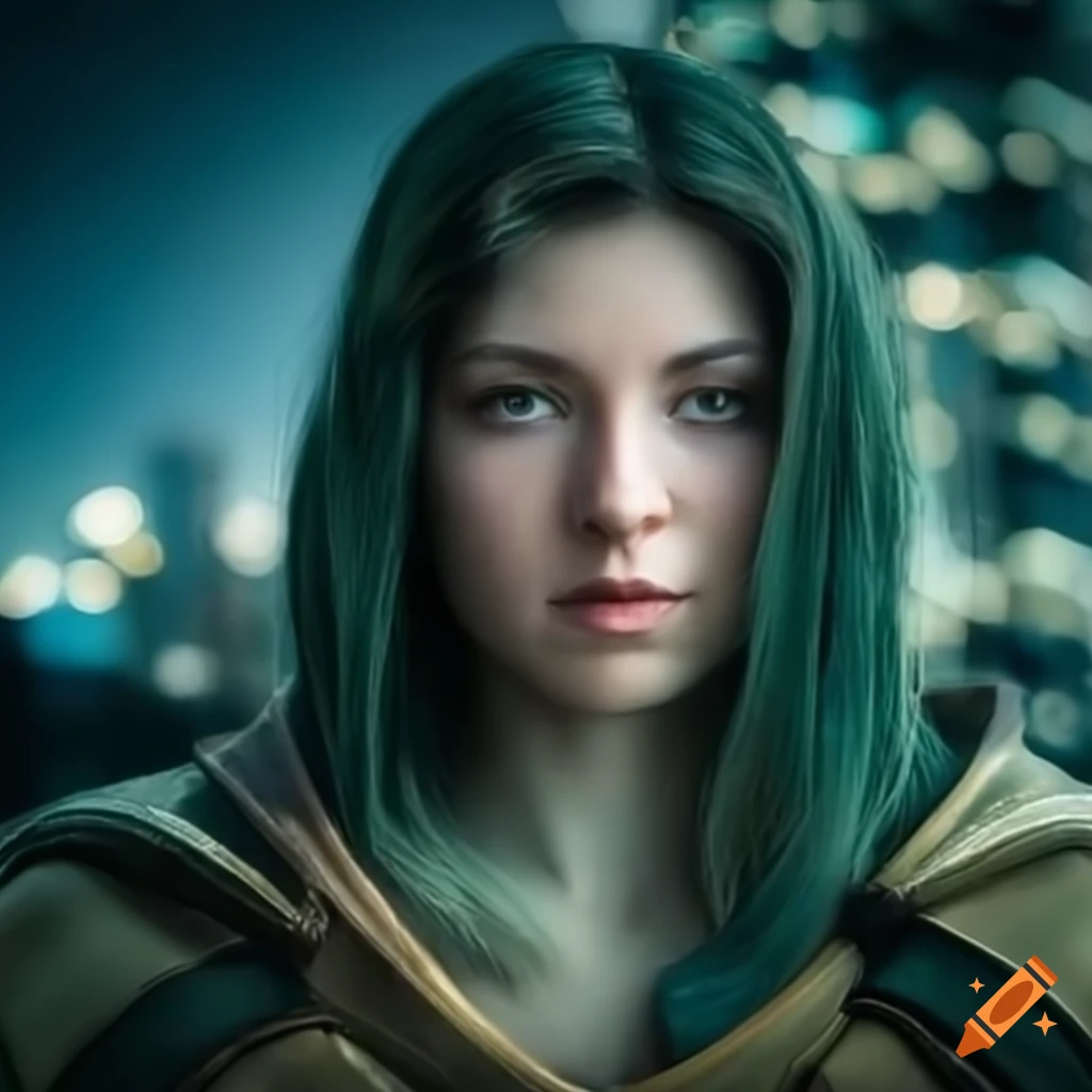 Beautiful female ranger in an alien city on Craiyon