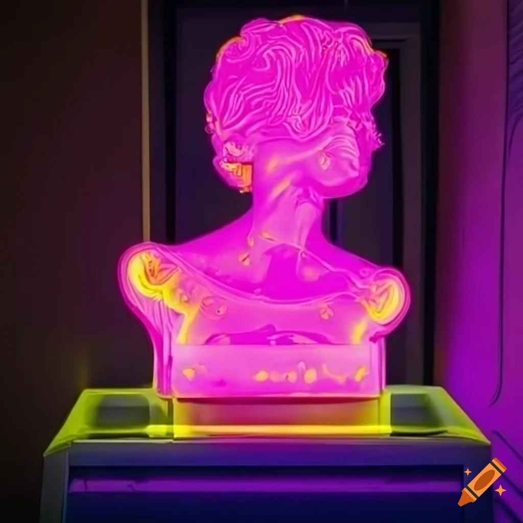 Pink and yellow neon statue on Craiyon