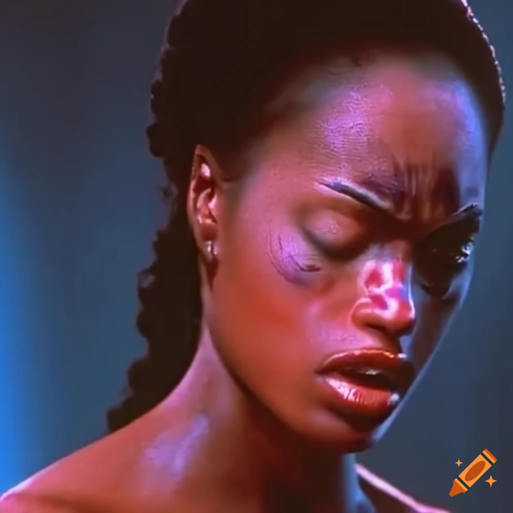 Bruised black woman fighter with dizzy expression on Craiyon