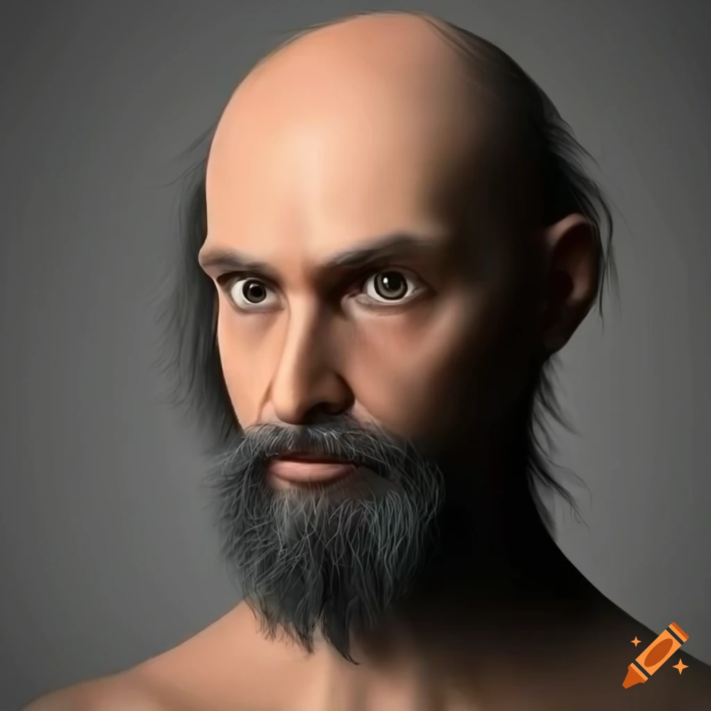 Middle aged man with long hair and balding forehead in a realistic ...