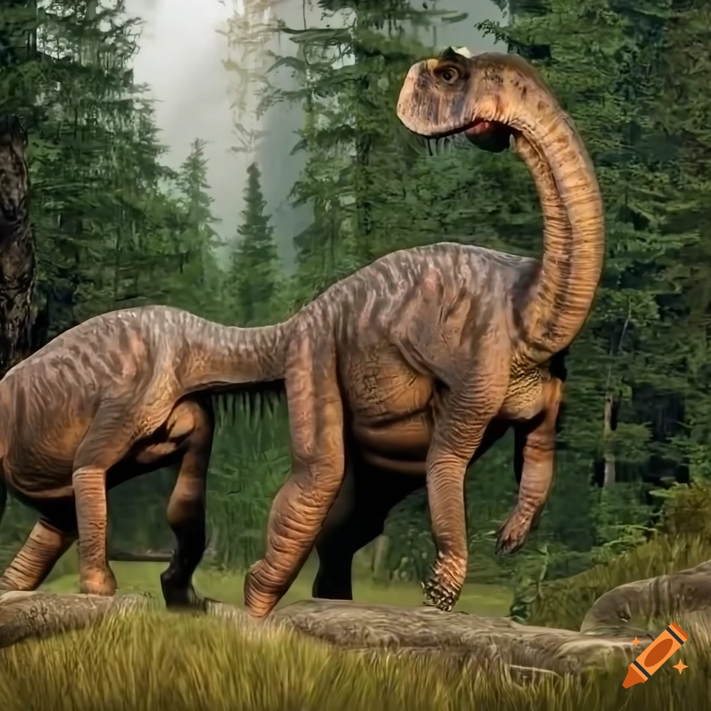 Two scientifically accurate Hadrosaurus dinosaurs walking in a British ...