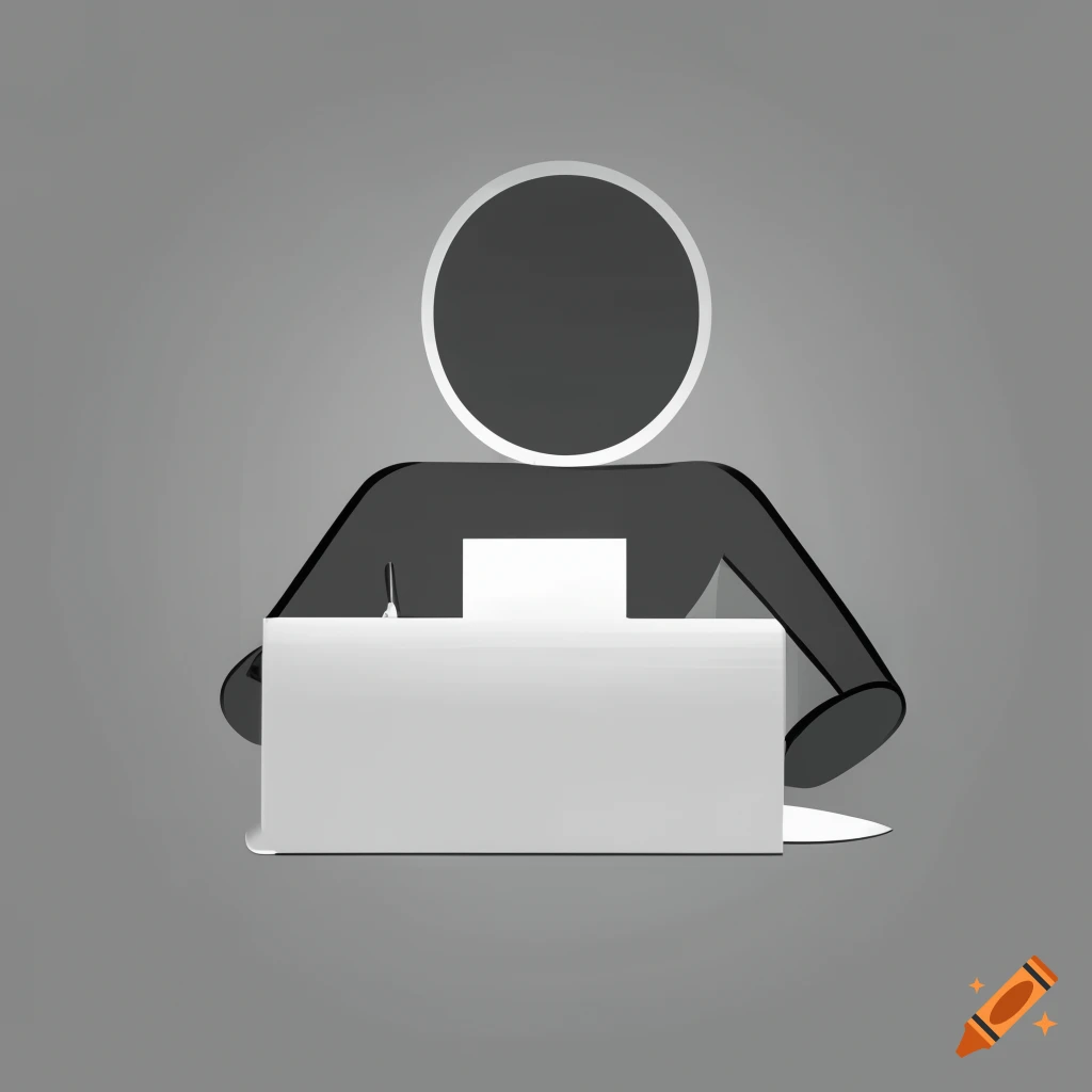 Stickman with laptop working on desk with document on Craiyon