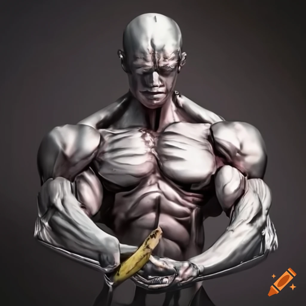 Muscular person holding a banana and brass knuckles on Craiyon