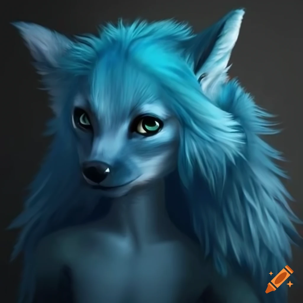 Furry therian with blue hair on Craiyon