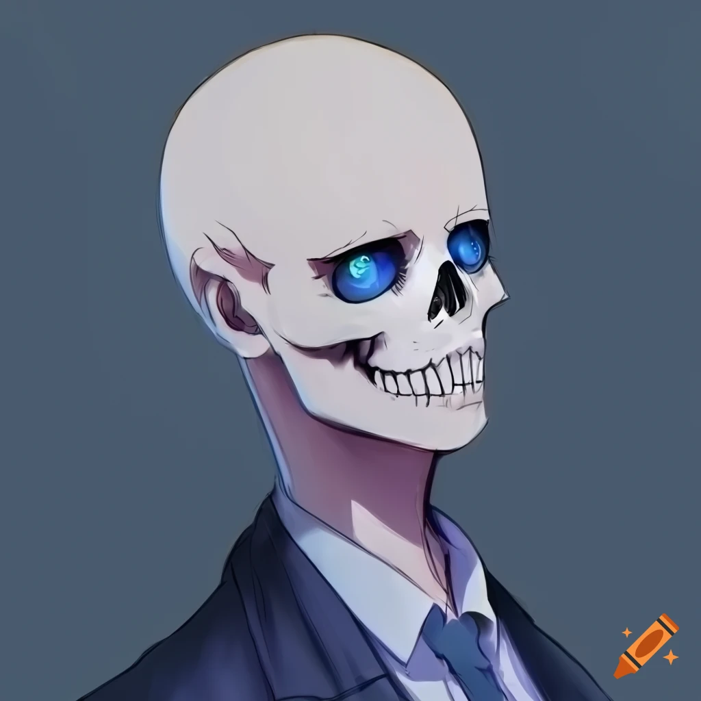 Attractive anime-style skeleton with blue left eye and chiseled jawline ...
