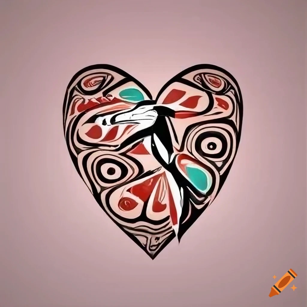 Coast salish tribal design of a hummingbird in a heart shape with ...