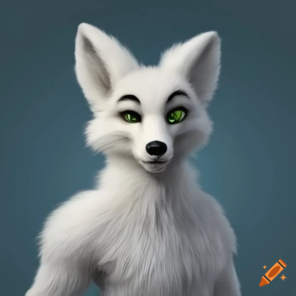 Anthropomorphic furry white fox standing upright on Craiyon