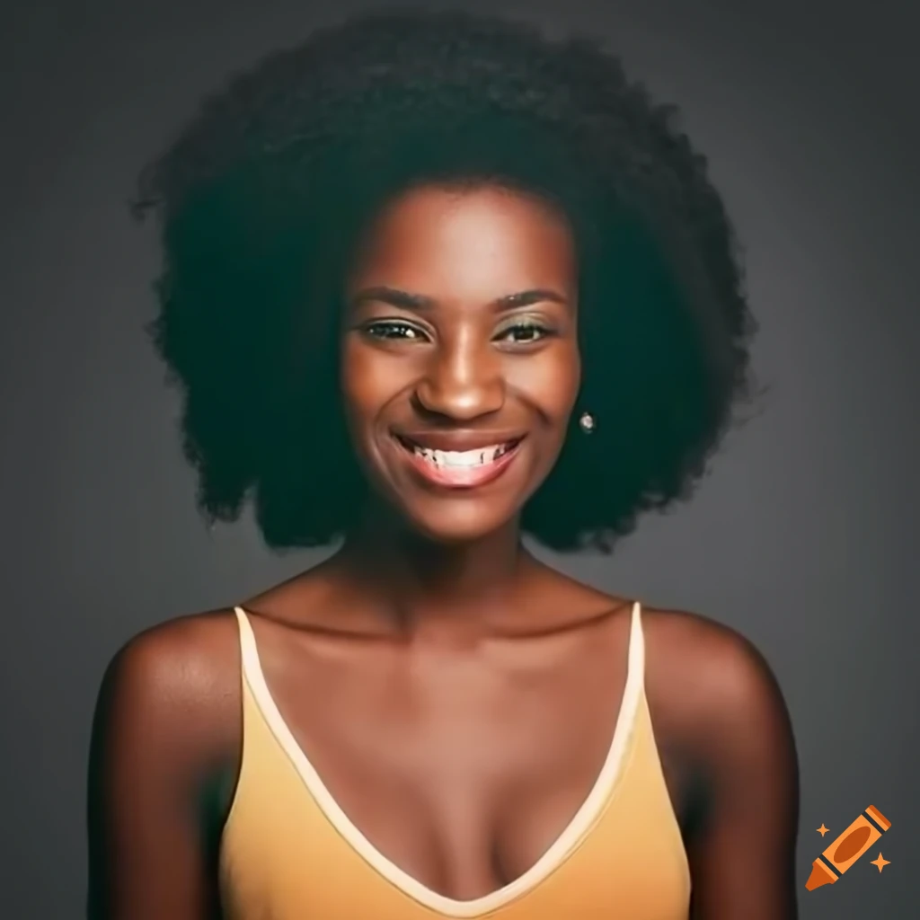 Smiling Dark Skinned Woman With Modern Colorful Clothing On Craiyon