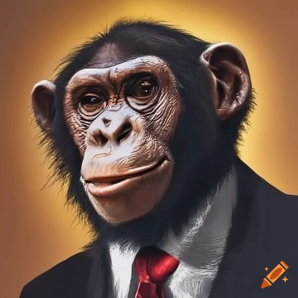 Chimpanzee in a suit depicted as a president on Craiyon