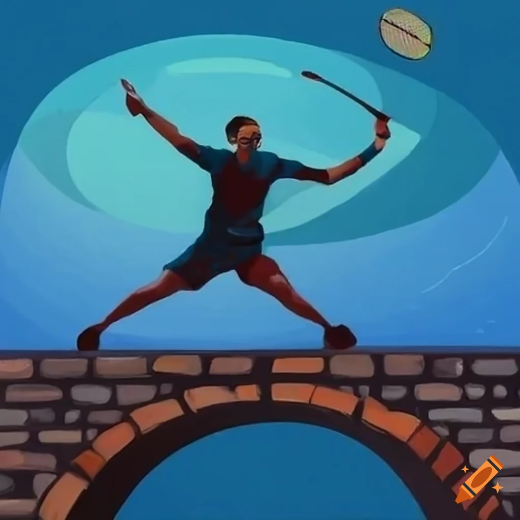 Badminton players on a stone bridge on Craiyon