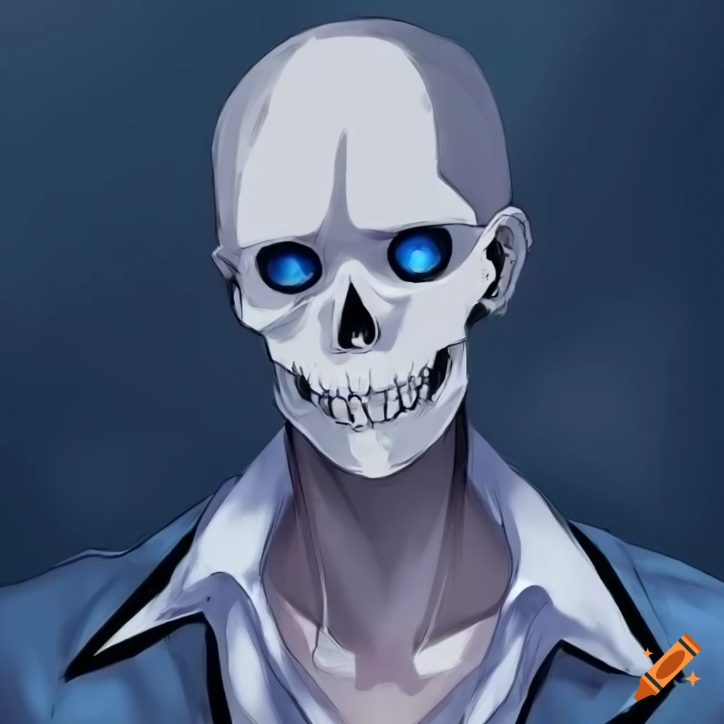 Attractive anime-style skeleton with blue left eye and chiseled jawline ...