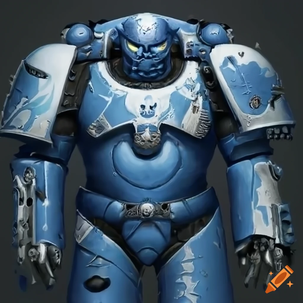 Blue and white warhammer power armor on Craiyon