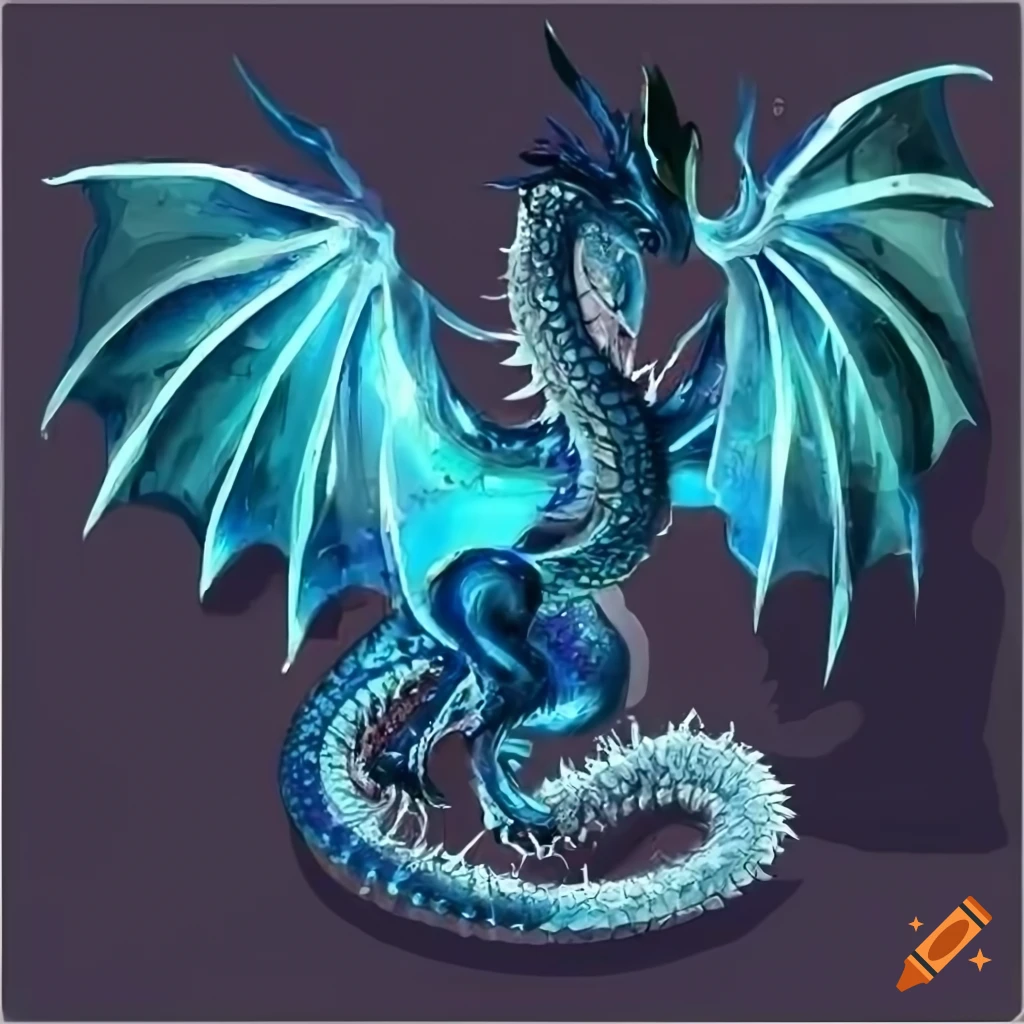 Concept design of a dark blue dragon with obsidian body, translucent ...