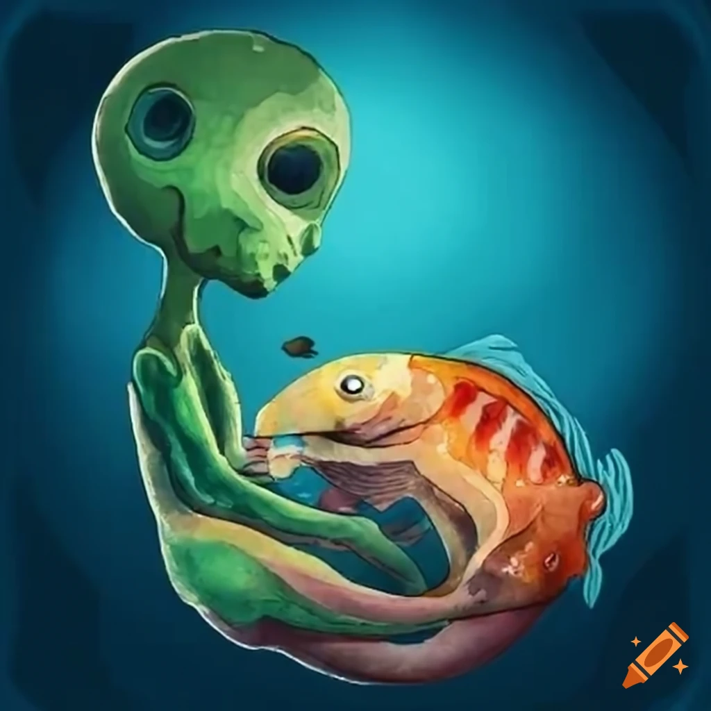 Alien giving birth to a fish on Craiyon