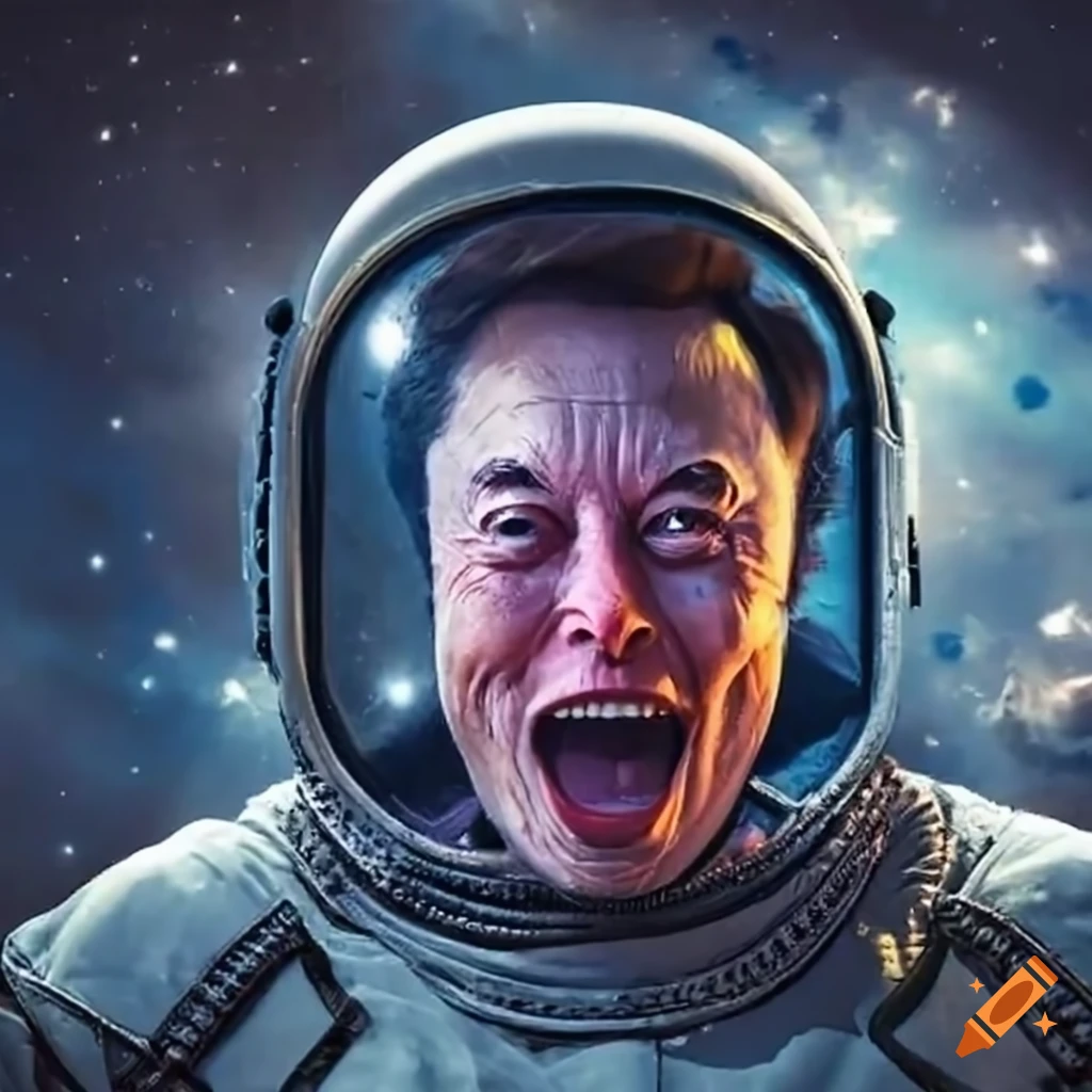 Elon Musk shouting in a space helmet in space on Craiyon