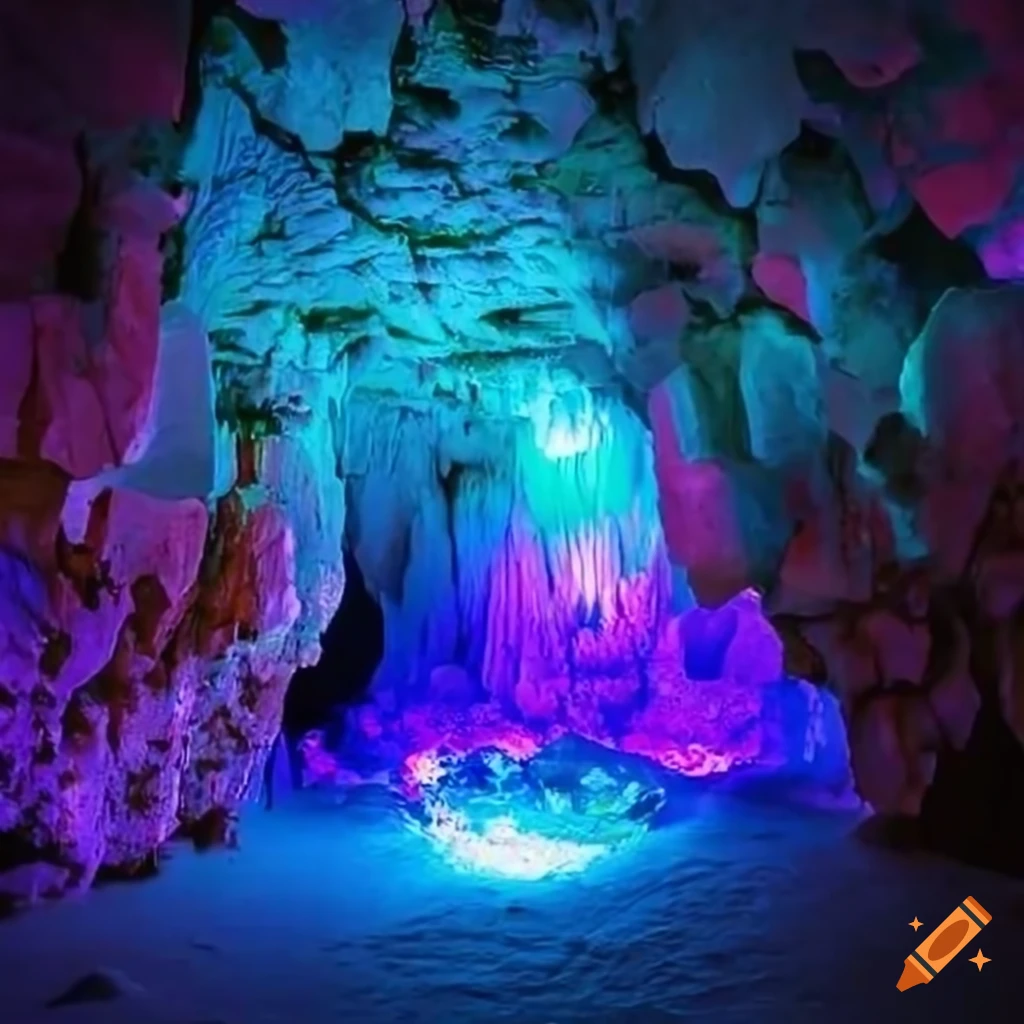 Cave with glowing crystals on the walls on Craiyon