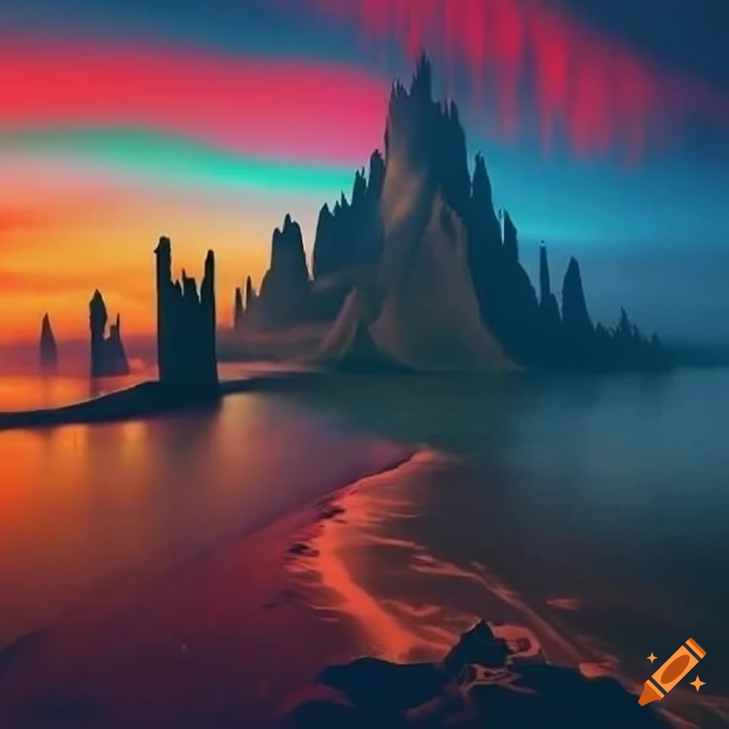 Haunting but beautiful mysterious world landscape on Craiyon