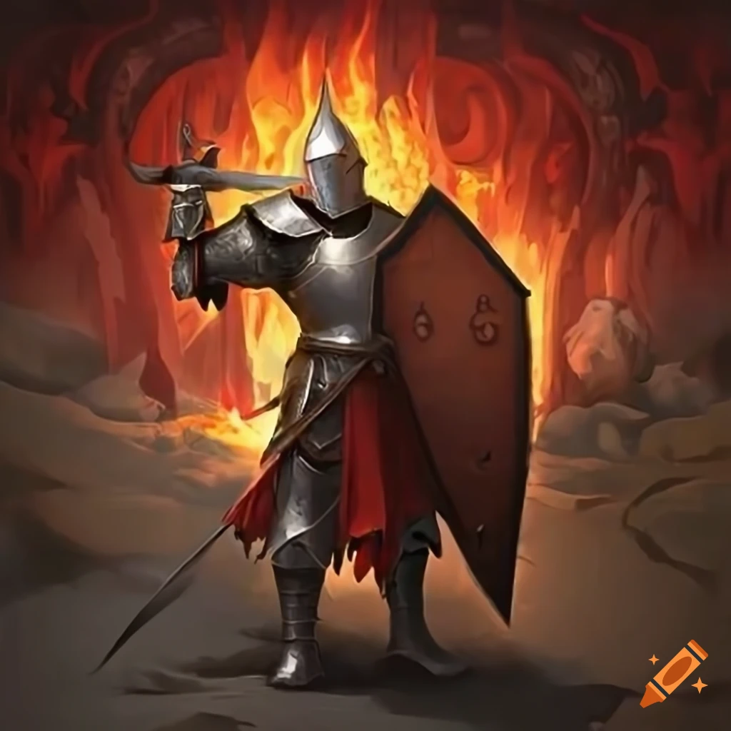 RPG knight with lion heart's shield and King Arthur's sword in front of ...