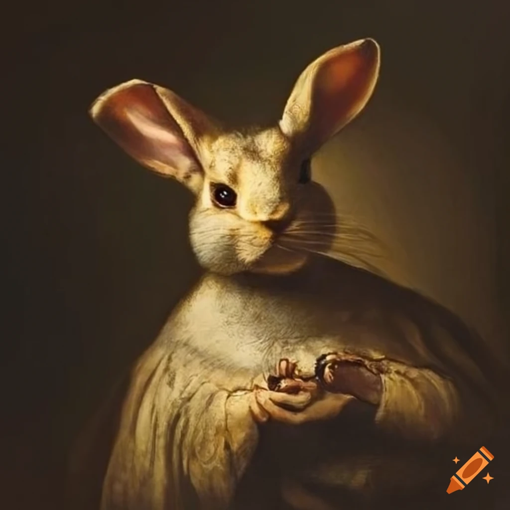 Rabbit with a human head in the style of rembrandt on Craiyon