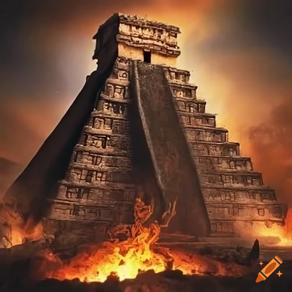 Offering at a Mayan pyramid complex with the presence of God in pre ...