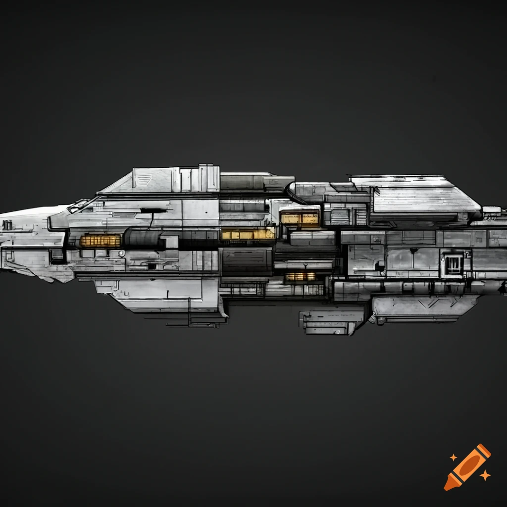 Detailed grey industrial spaceship from a top-down game perspective on ...