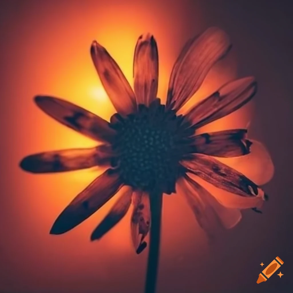 Burned daisy flower on glowing embers on Craiyon