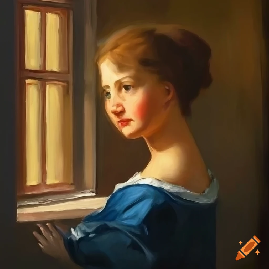 Classic style oil painting of a view from a window on Craiyon