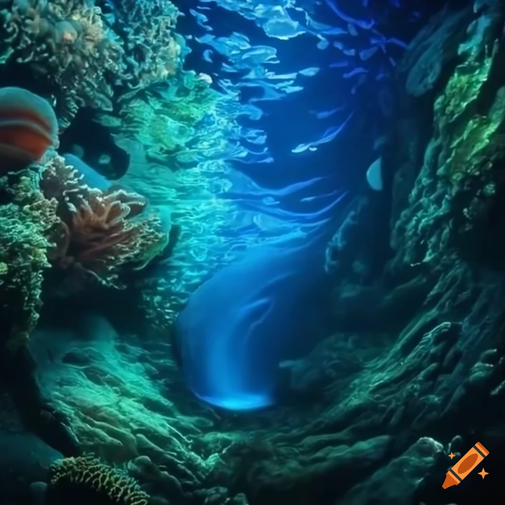 Underwater tapestry of vibrant fish, coral, and mythical creatures with ...