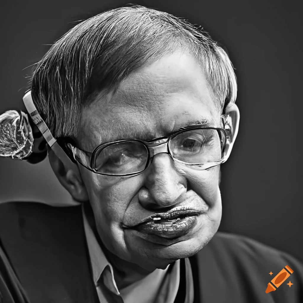 Stephen hawking with multidimensional head in black and white on Craiyon