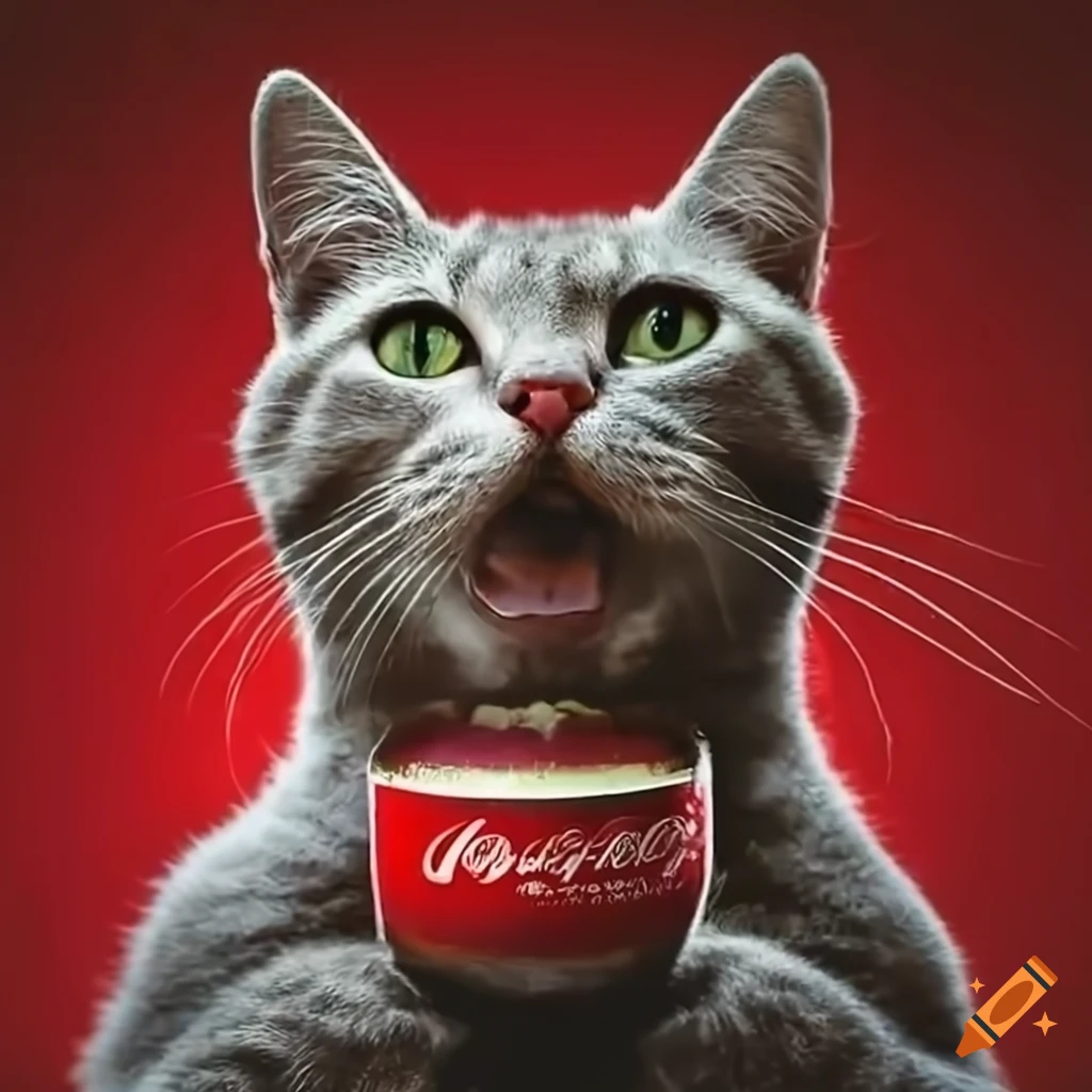 Cat in space happily drinking a can of cola on Craiyon