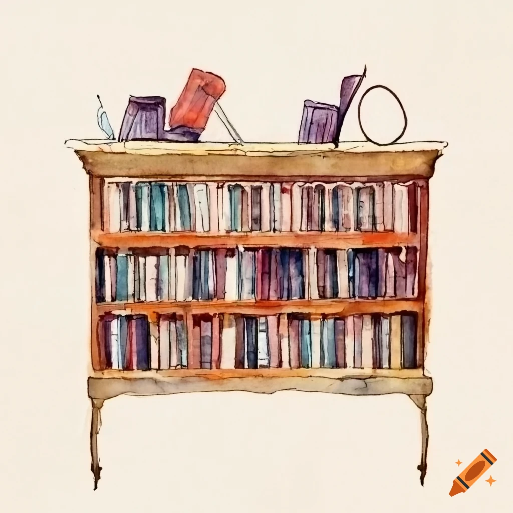 Library bookshelf in watercolor on Craiyon