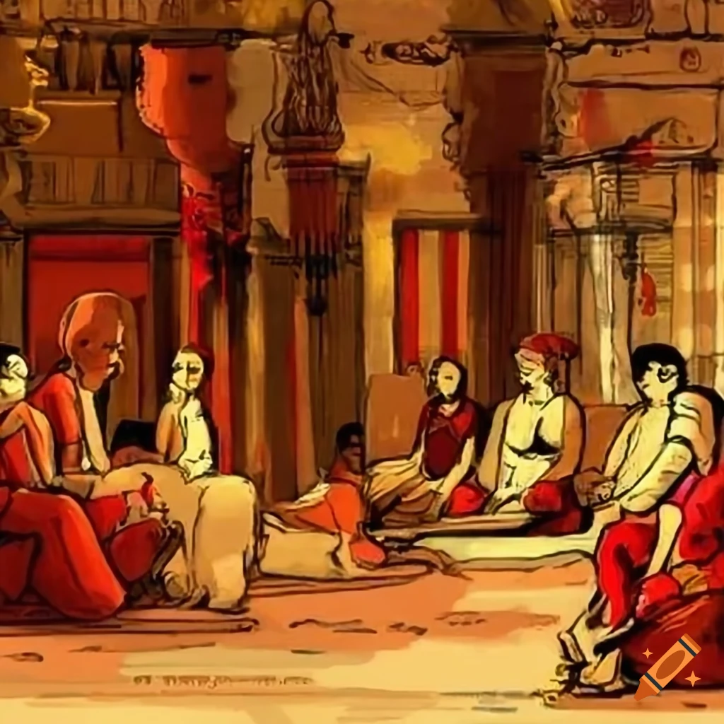 Ancient indian society illustration on Craiyon