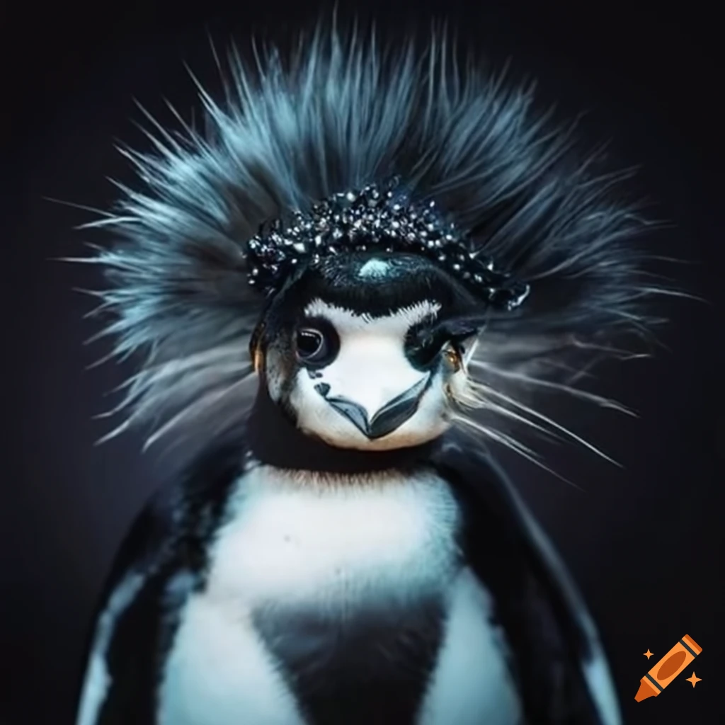 Fashionable penguin with spiky hair and heavy metal accessories on Craiyon