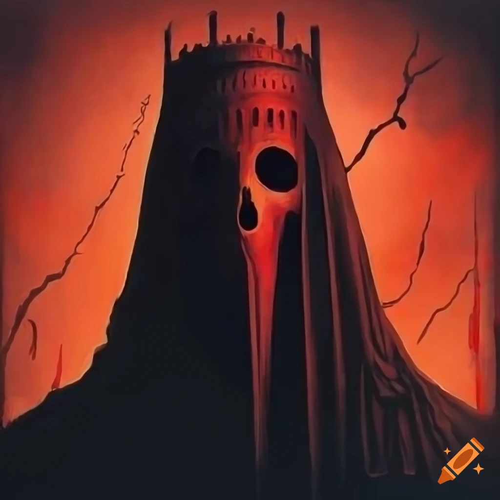 Artistic depiction of veiled men walking near a red tower on Craiyon