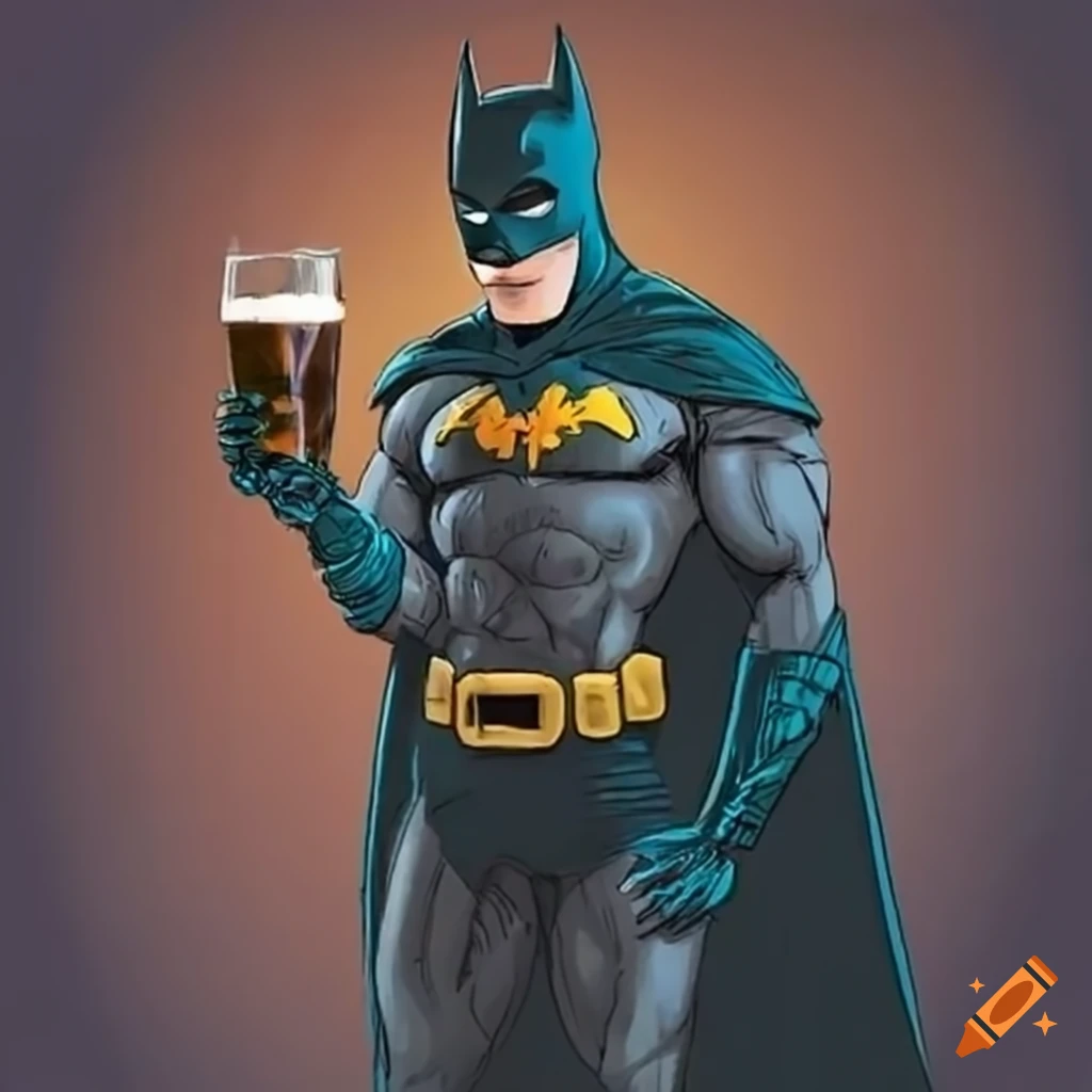 Satirical portrayal of Batman holding a beer on Craiyon