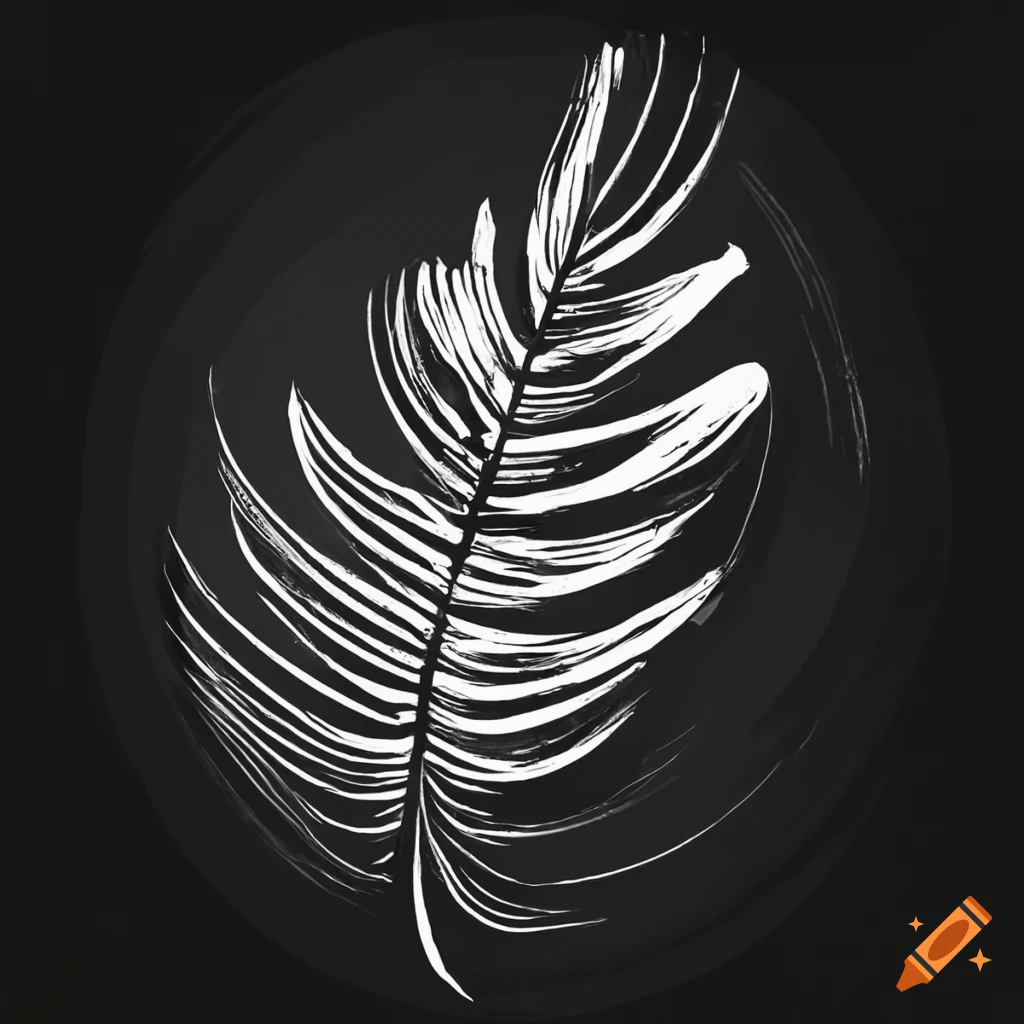Delicate leaf stroke art on black background on Craiyon