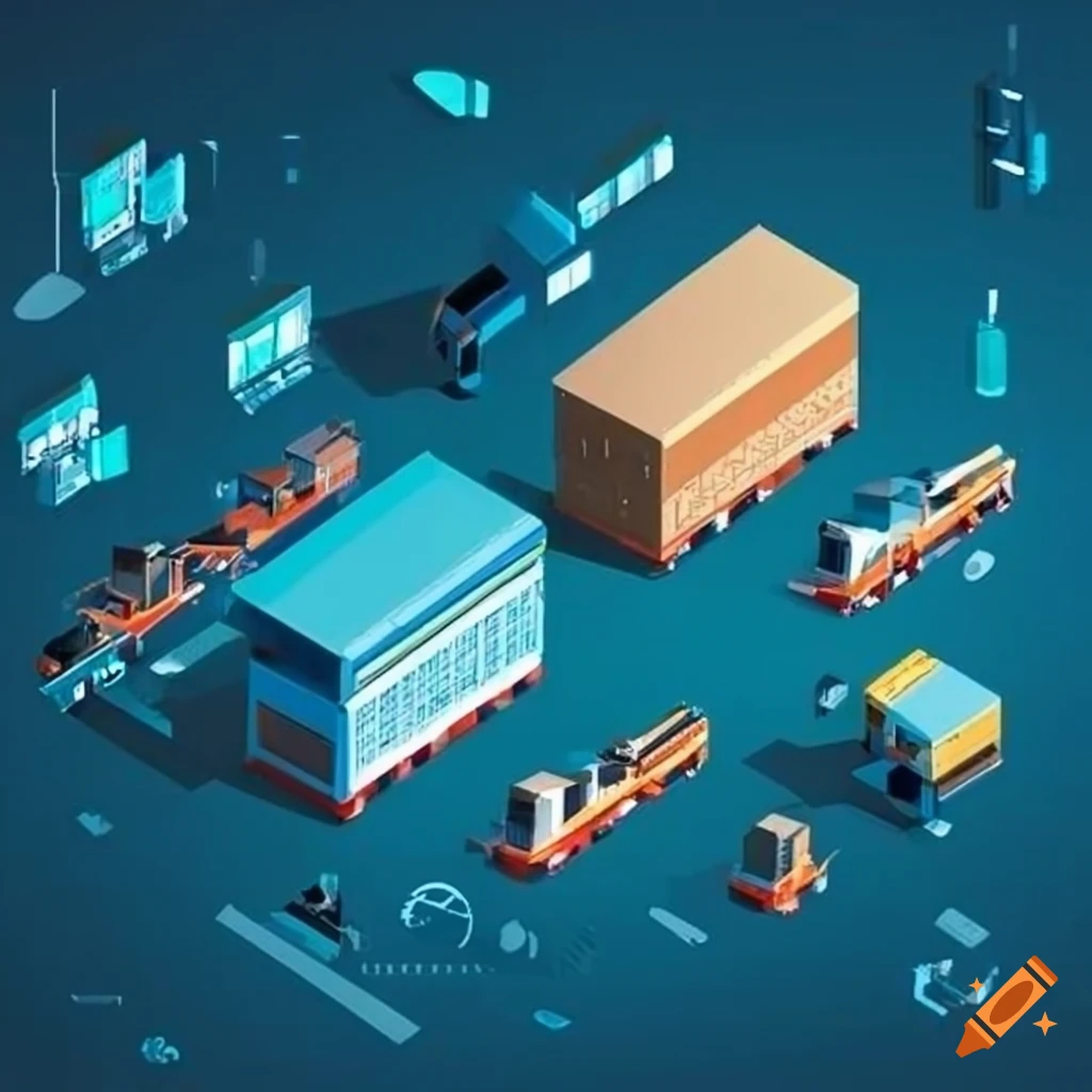 Infographic of warehouse logistics from top down view on Craiyon