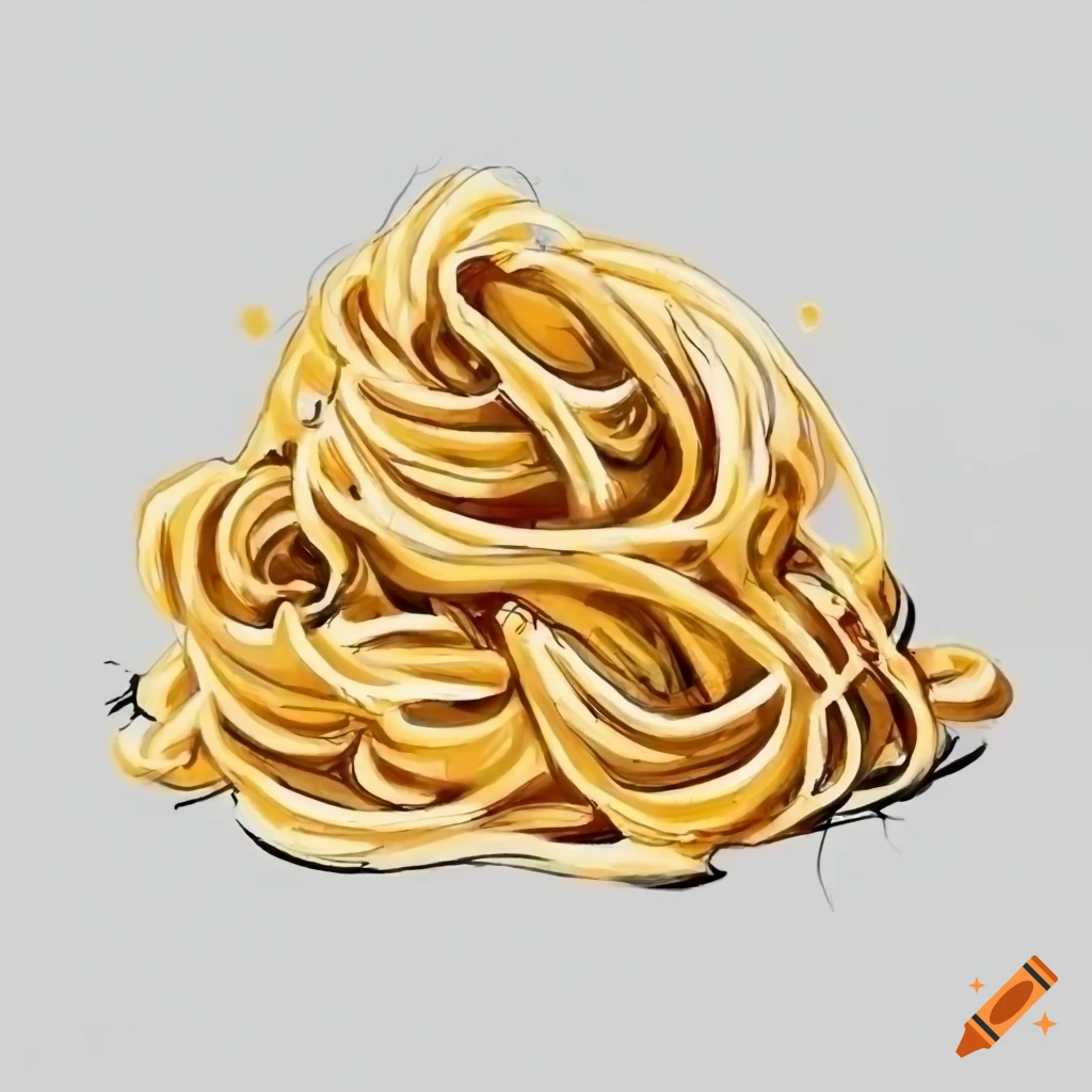 Drawing of pasta on a white background in a comic style on Craiyon